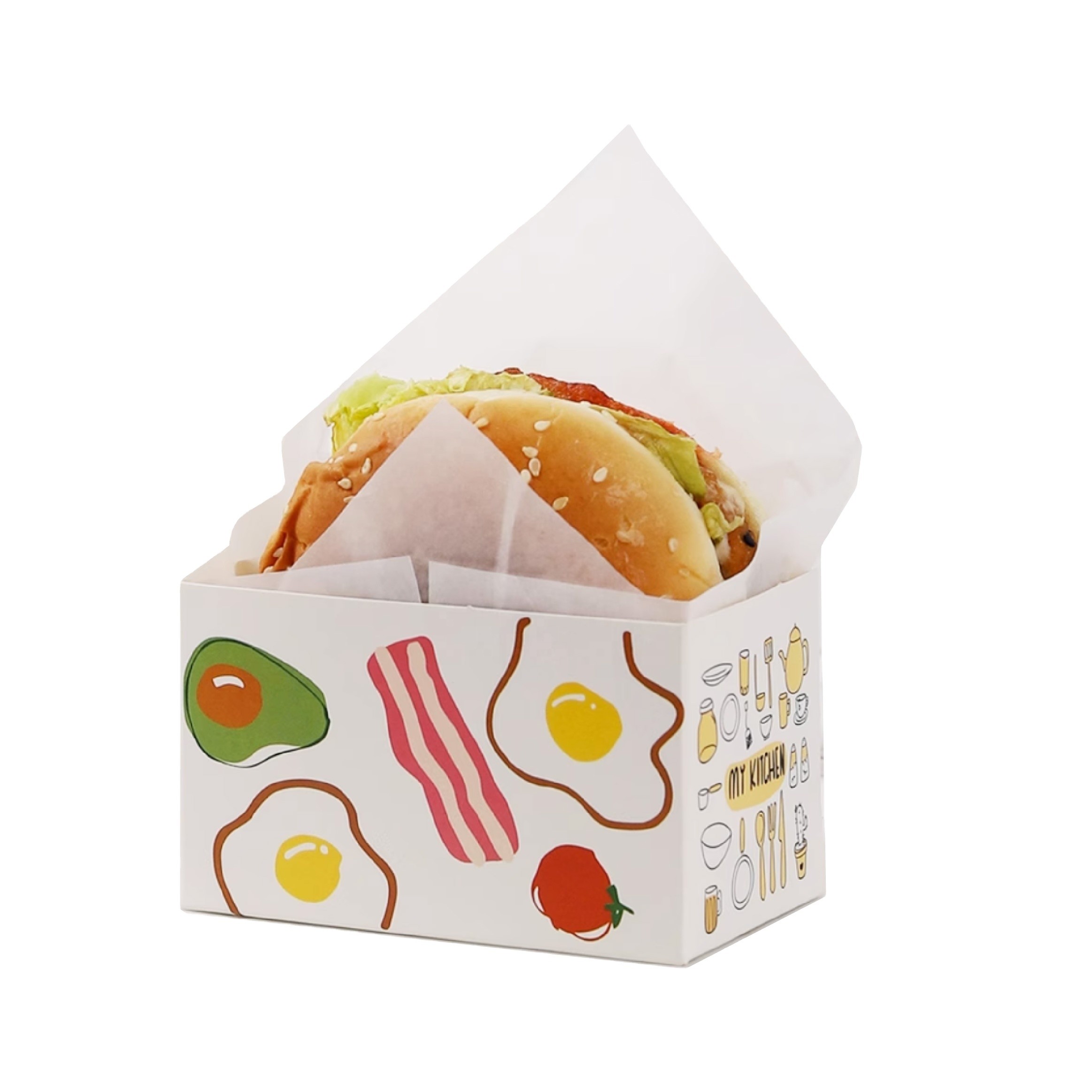 Recycled Materials Food Grade White Paper Box for Customized Hamburger ...